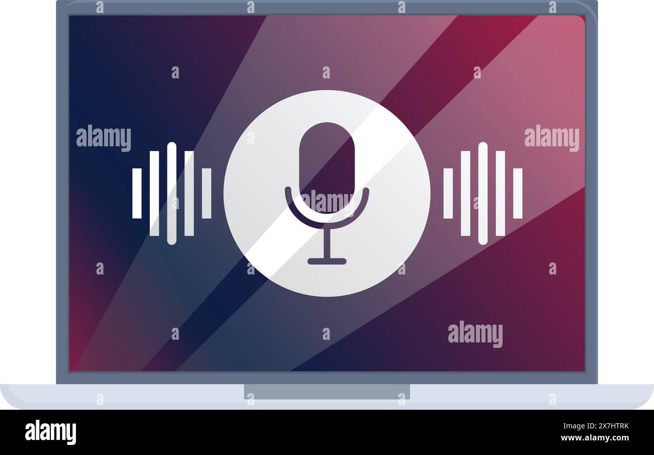 Modern laptop displaying an illustration of a microphone and dual sound ...