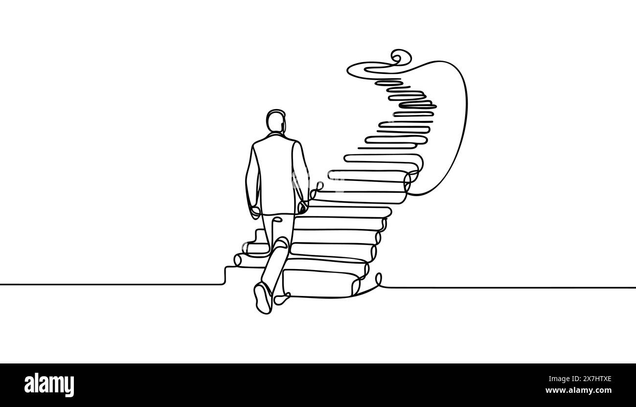 Continuous one line drawing. Reach the target. Businessman climbing ...