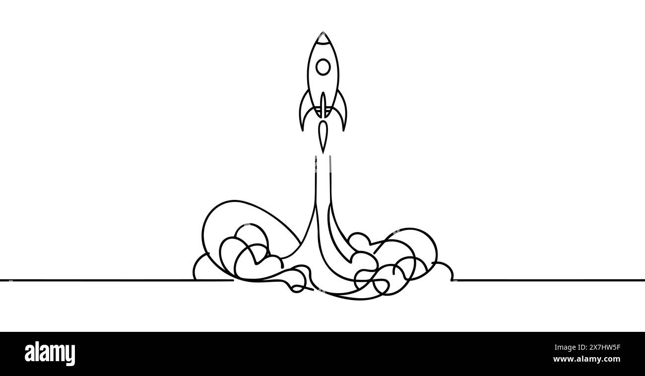One continuous line drawing vector. Spacecraft flying up. concept ...