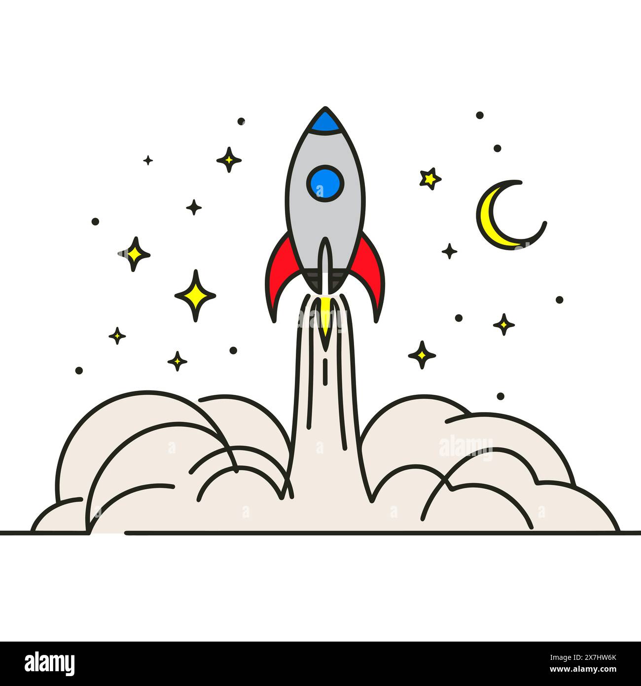 One continuous line drawing vector. Spacecraft flying up. concept ...