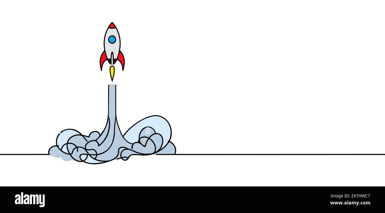 One continuous line drawing vector. Spacecraft flying up. concept ...