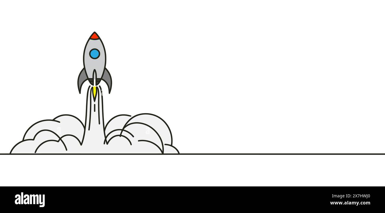 One continuous line drawing vector. Spacecraft flying up. concept ...