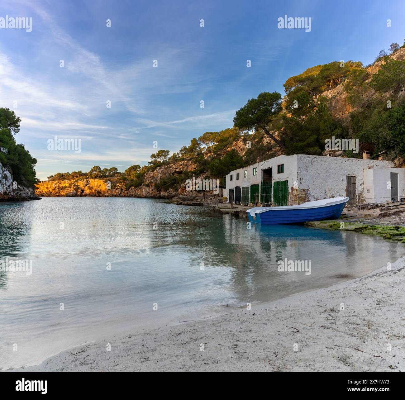 Cala Pi, Spain - 28 January, 2024: view of the boathouse and cove at ...