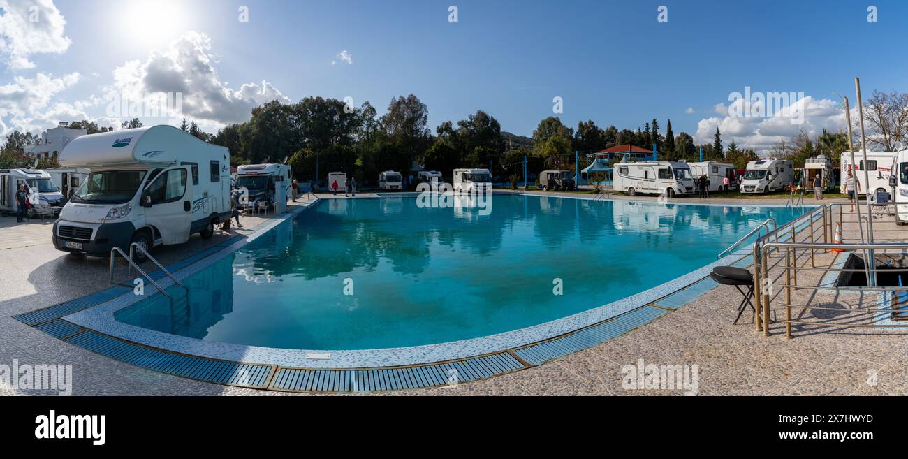 Ouezzane, Morocco - 2 Marhc, 2024: many motor homes and RVs parked ...