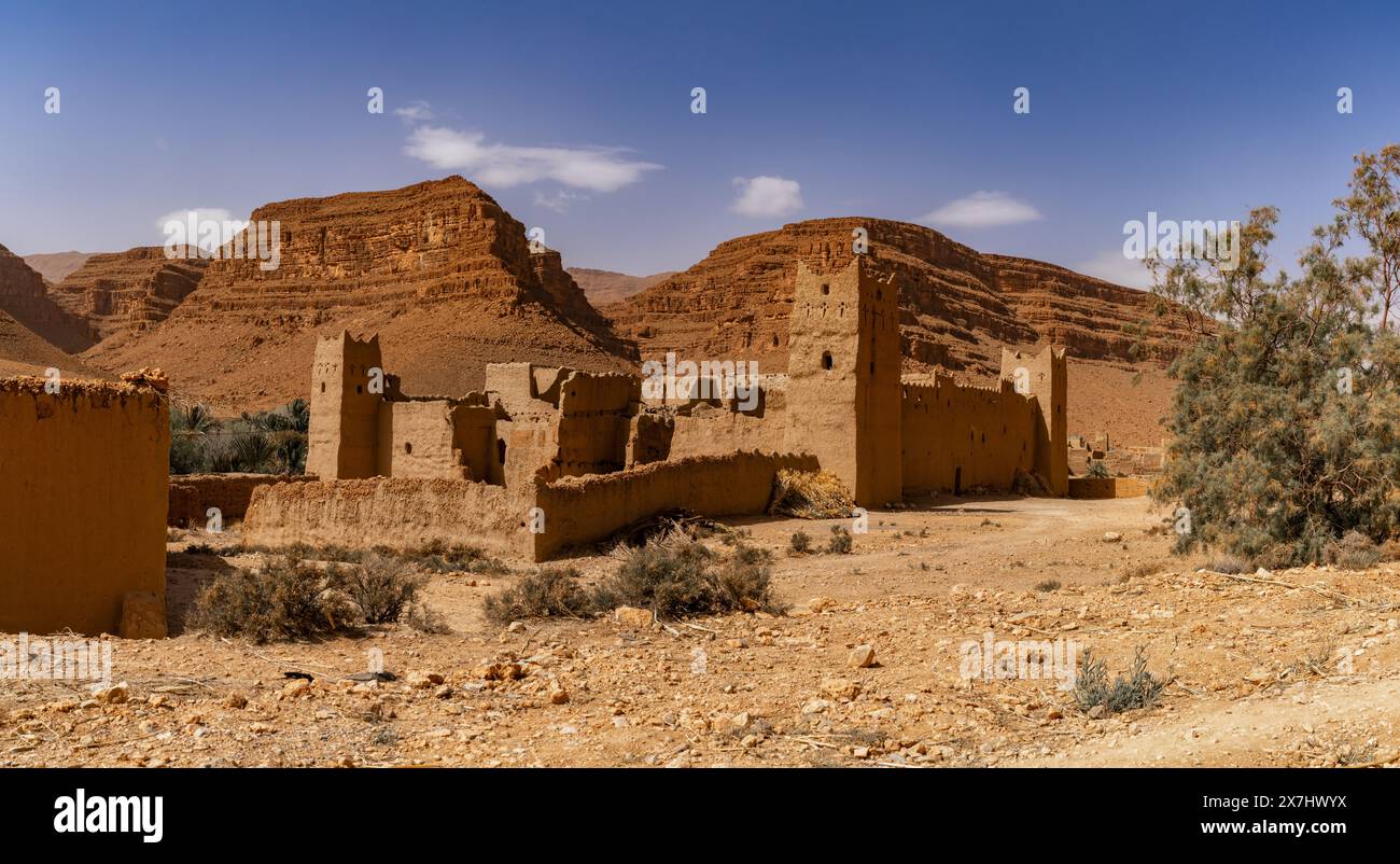 Achbaro, Morocco - 7 March, 2024: typical Moroccan adobe ksar in the ...