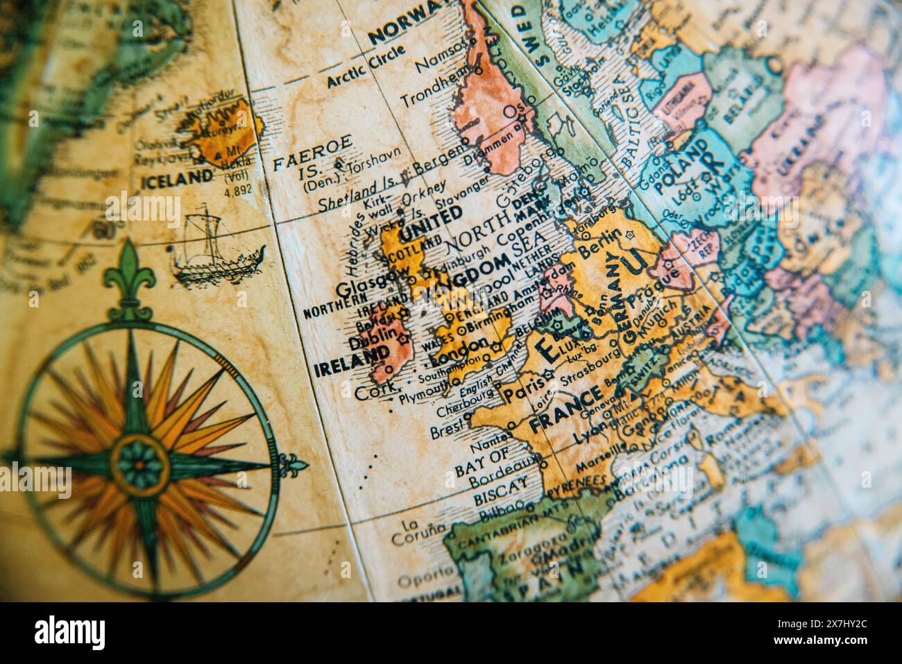 A detailed vintage globe map highlighting the geography of Europe ...