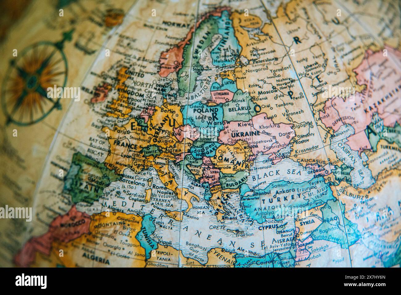 A detailed vintage globe map highlighting the geography of Europe ... A detailed vintage globe map highlighting the geography of Europe ...