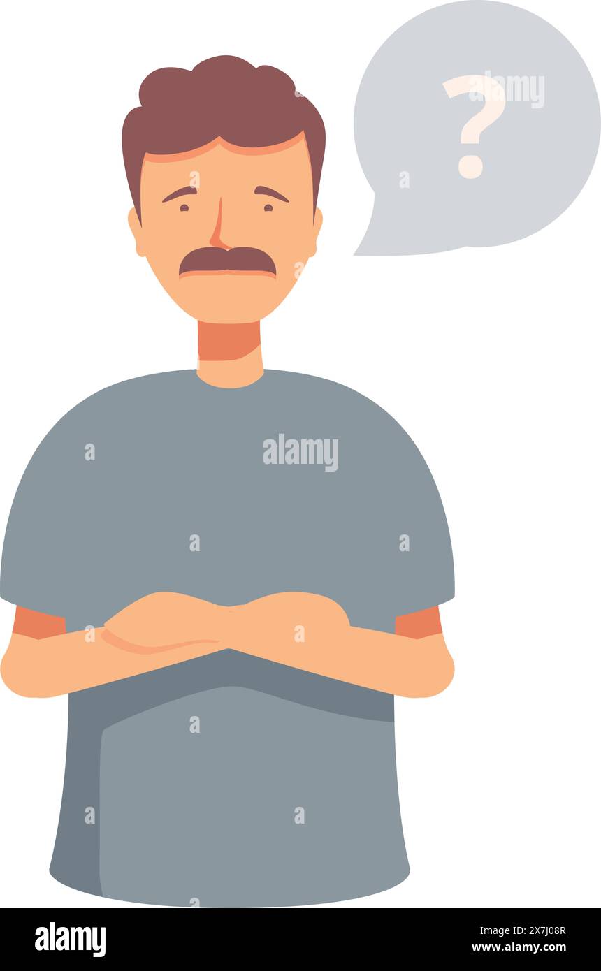 Illustration of a thoughtful man with arms crossed and a question mark ...