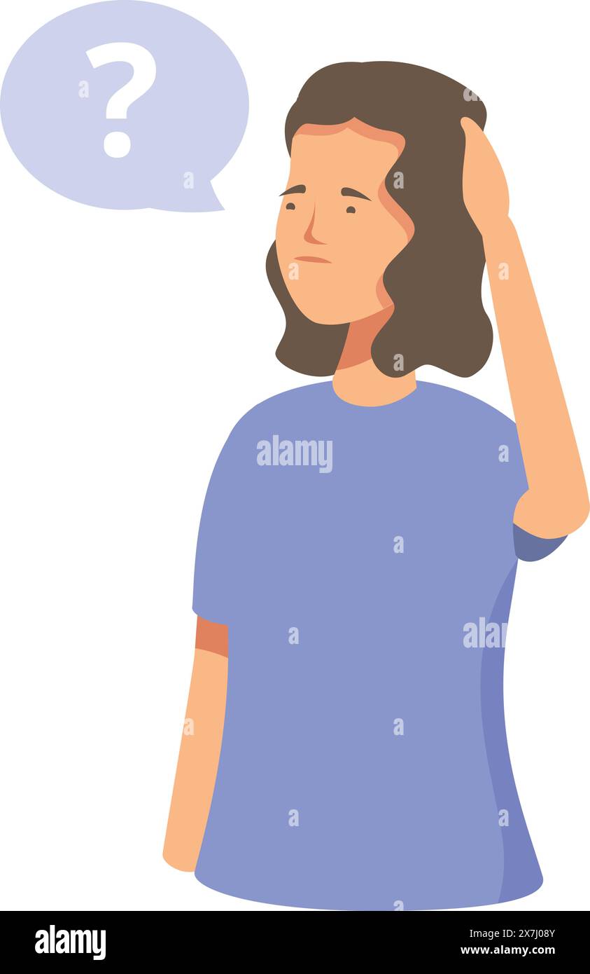 Illustration of a woman scratching her head, with a question mark ...
