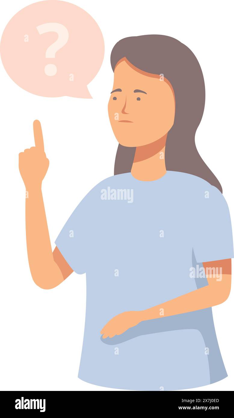 Illustration of a pensive woman with a question mark bubble indicating curiosity or confusion ...
