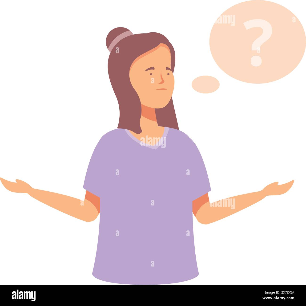 Illustration of a young woman shrugging with a question mark ...