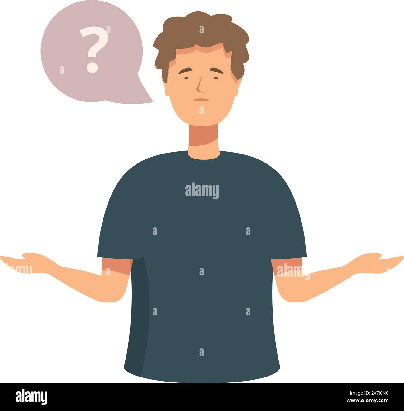 Illustration of a young man shrugging with a speech bubble containing a ...
