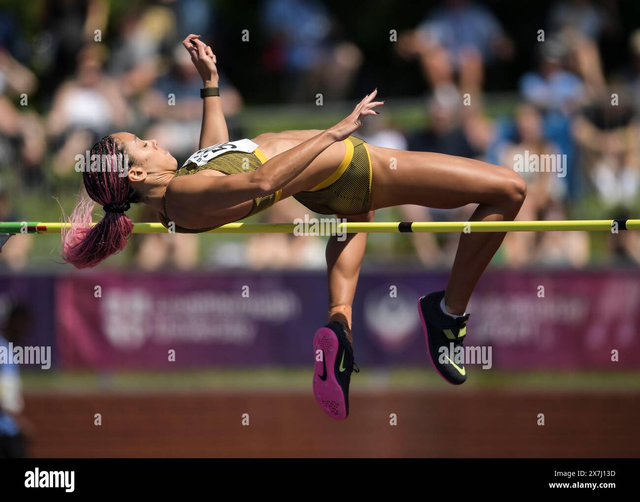 Katarina Johnson-Thompson competing in the women’s high jump at the ...