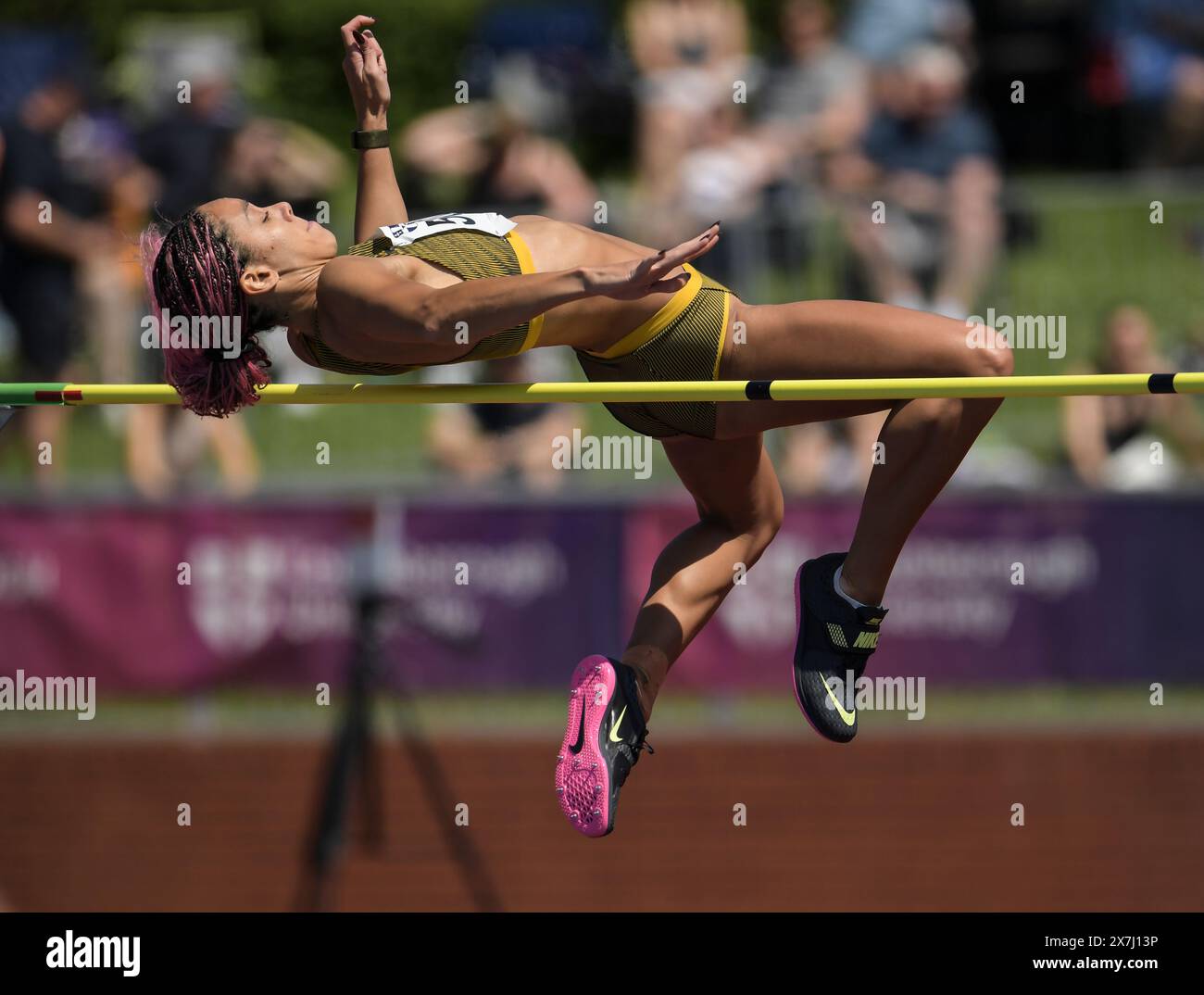 Katarina Johnson-Thompson competing in the women’s high jump at the Loughborough International ...