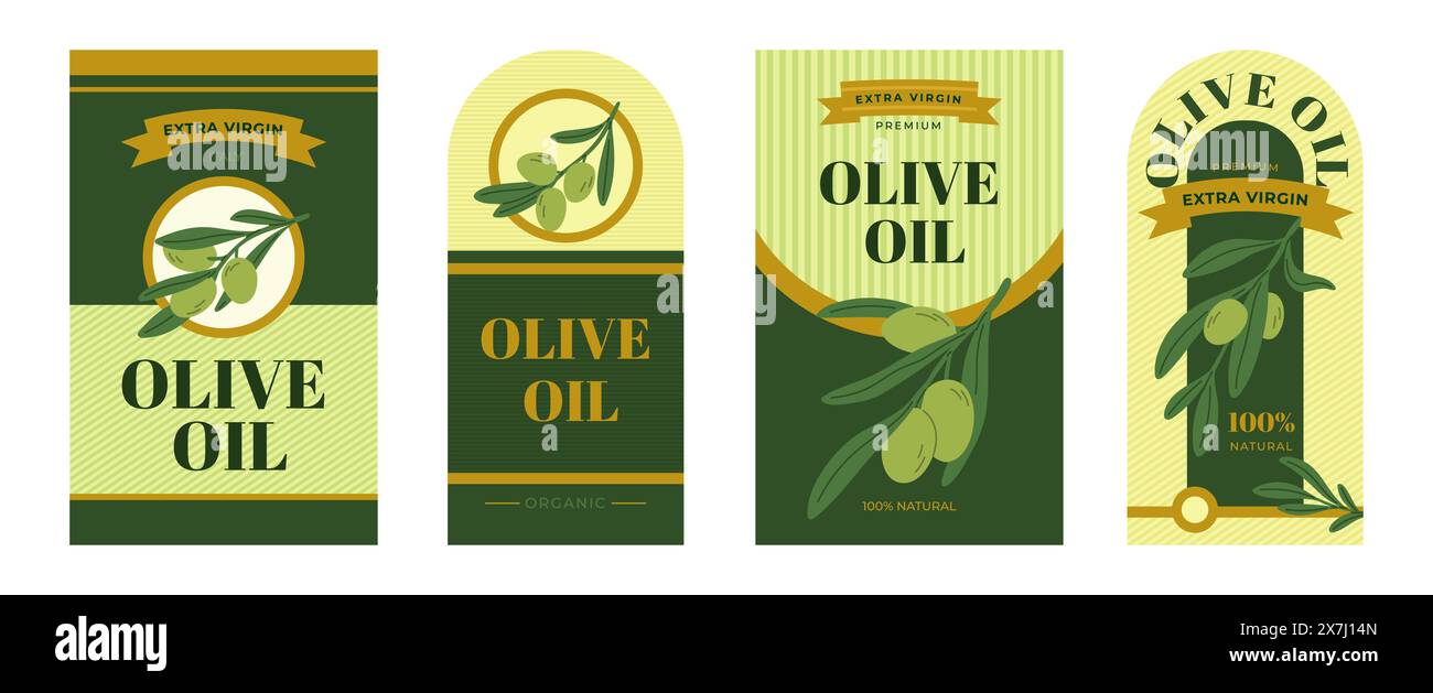 Labels for olive oil. Natural organic products. Stickers for cans and ...
