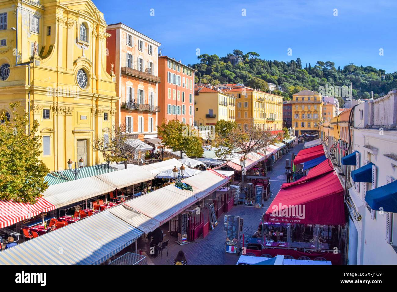 Nice, France, 2019. Aerial view of Cours Saleya town square and market ...