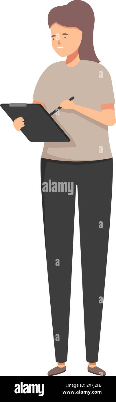 Fulllength illustration of a focused woman noting down details on a ...