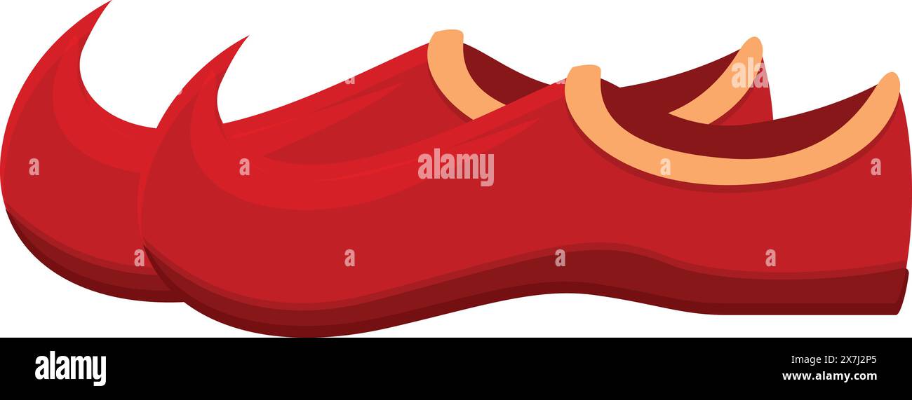 Graphic image of whimsical red shoes with curled tips, isolated on ...