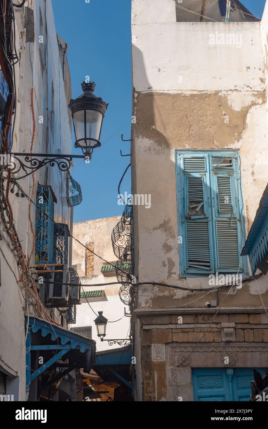 Traditional architecture along the narrow streets of Tunis Medina, the ...