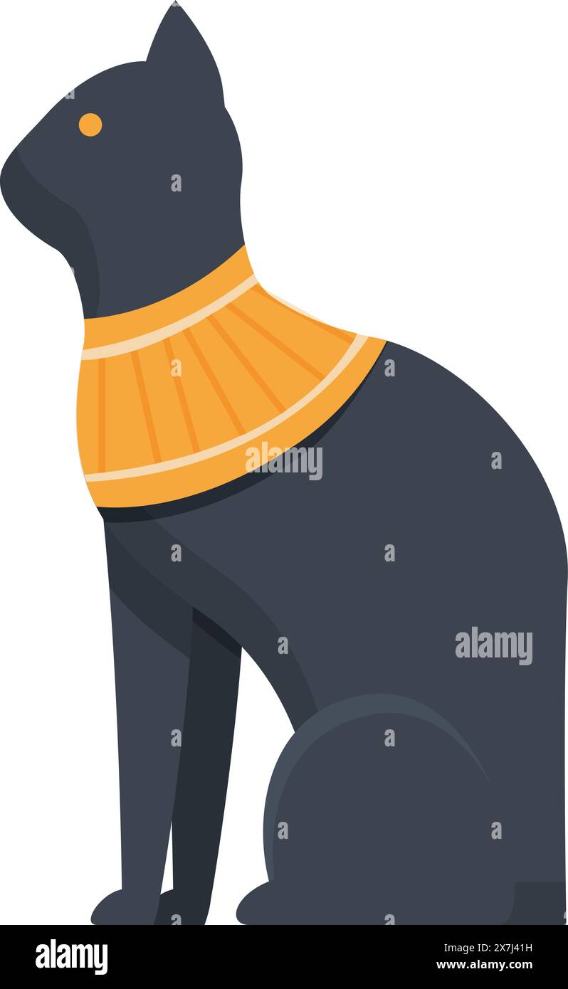 Vector illustration of a stylish black cat wearing a chic yellow collar ...