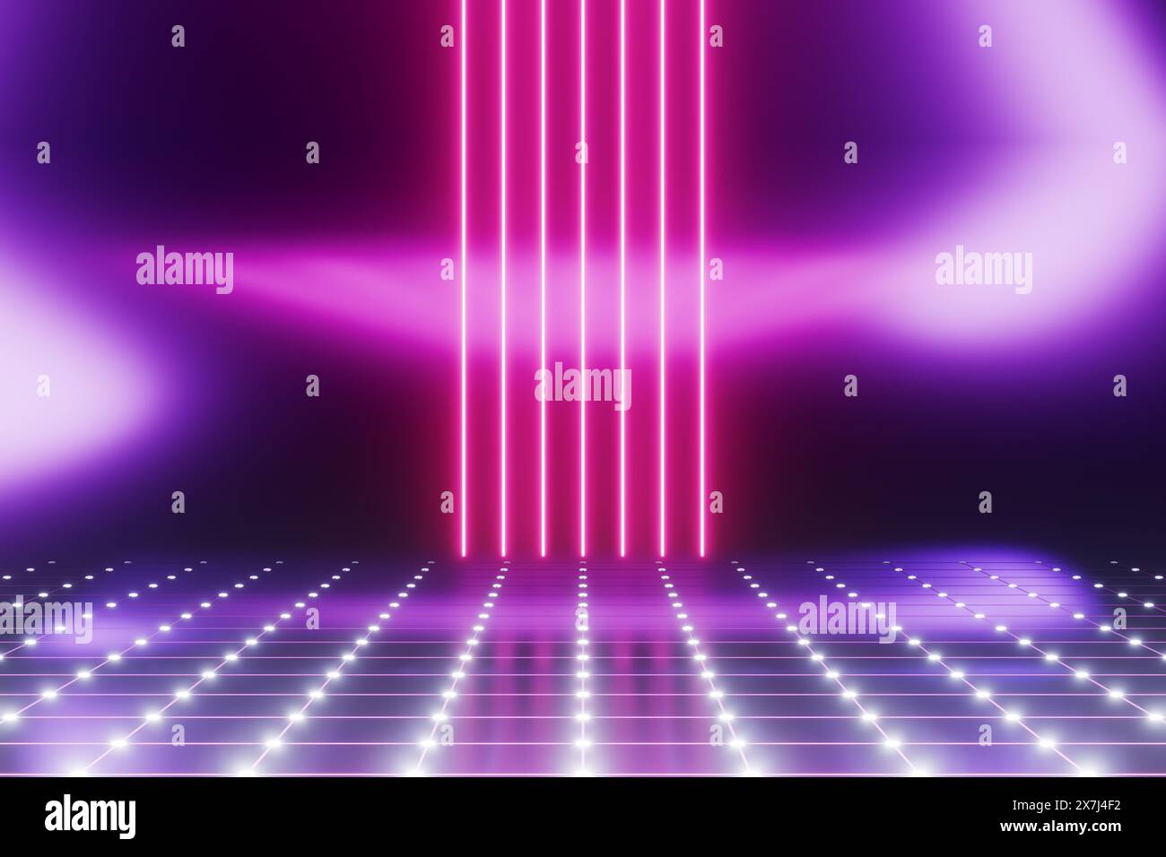 Neon lights and a glowing grid create a futuristic, vibrant scene.3d ...
