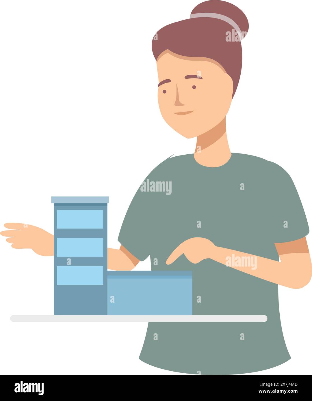 Illustration of a smiling young woman showcasing a tiered business ...