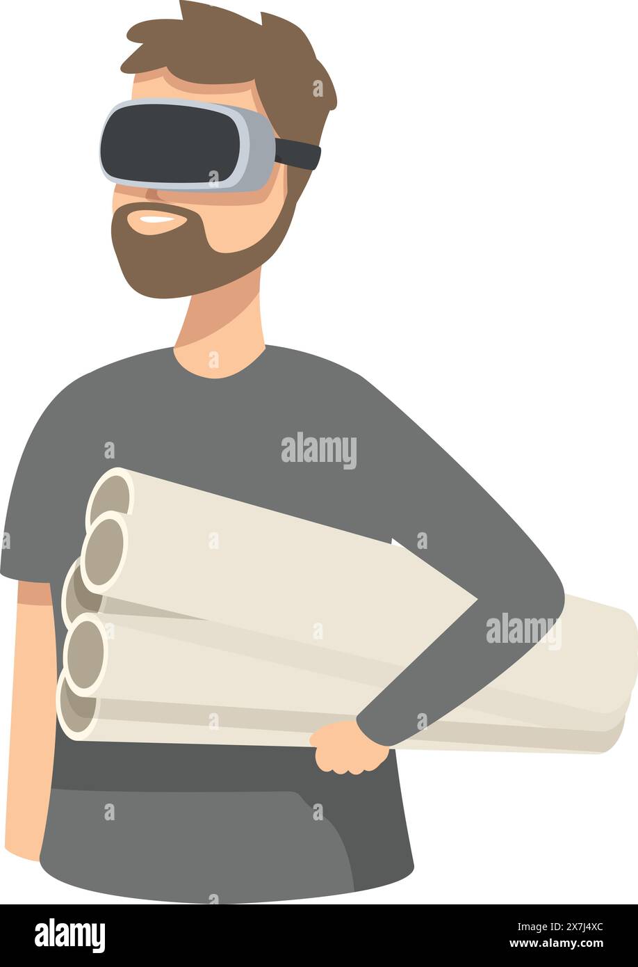 Illustration of a modern architect holding blueprints while wearing a ...