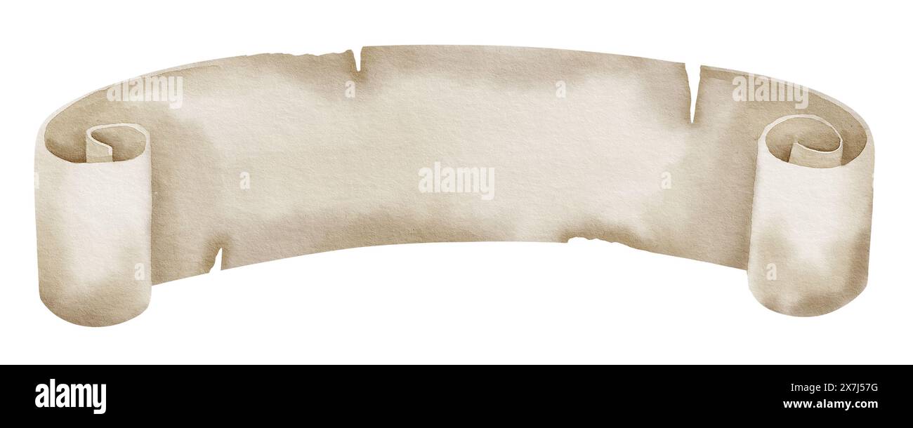 Watercolor ancient papyrus ribbon. Hand drawn illustration of Scroll ...