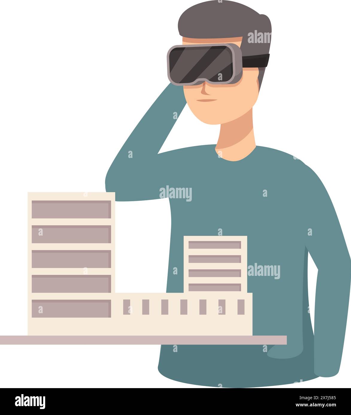 Male architect showcases a 3d model of a modern building design Stock ...