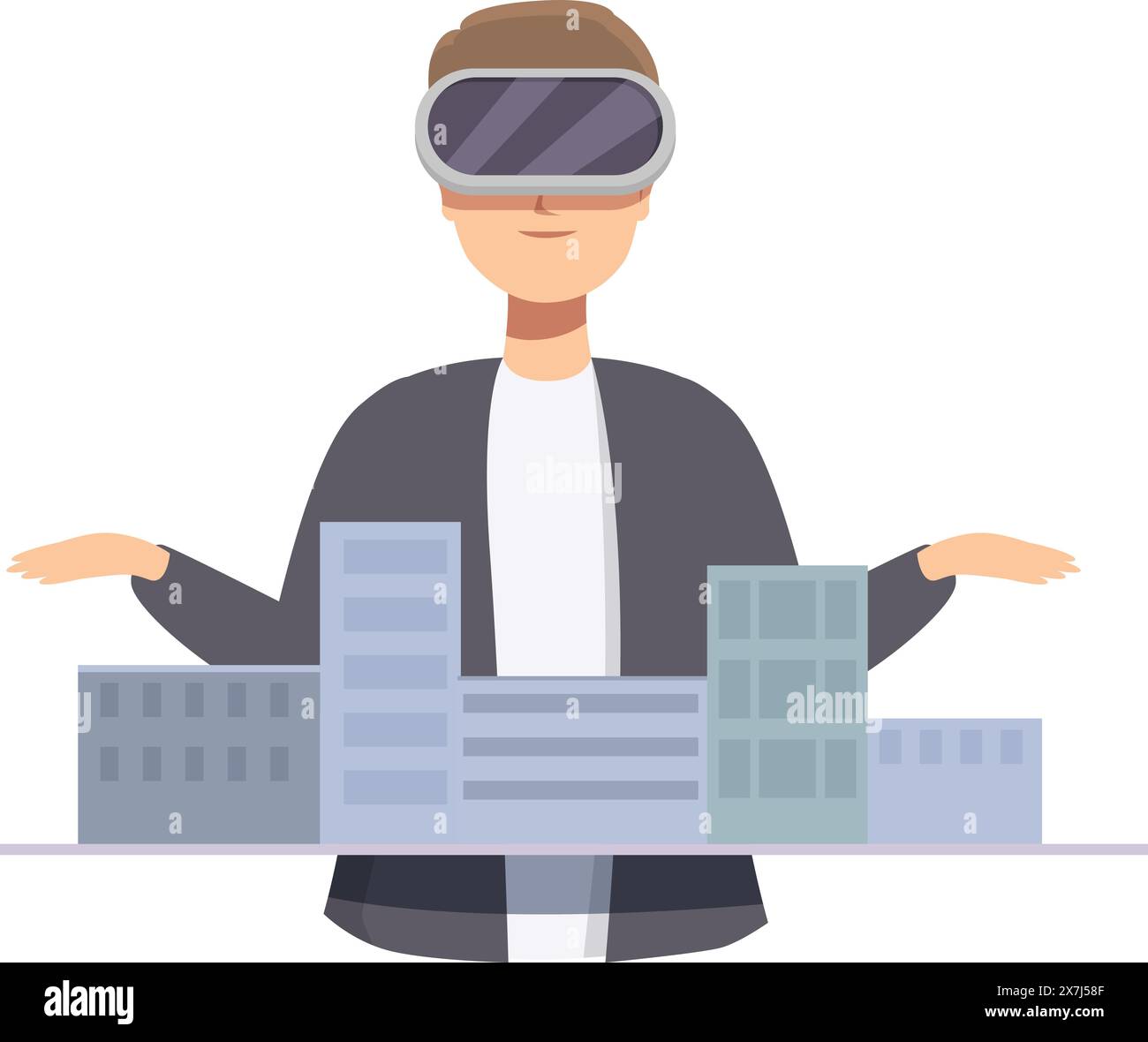 Illustration of a person using vr technology to interact with 3d city ...
