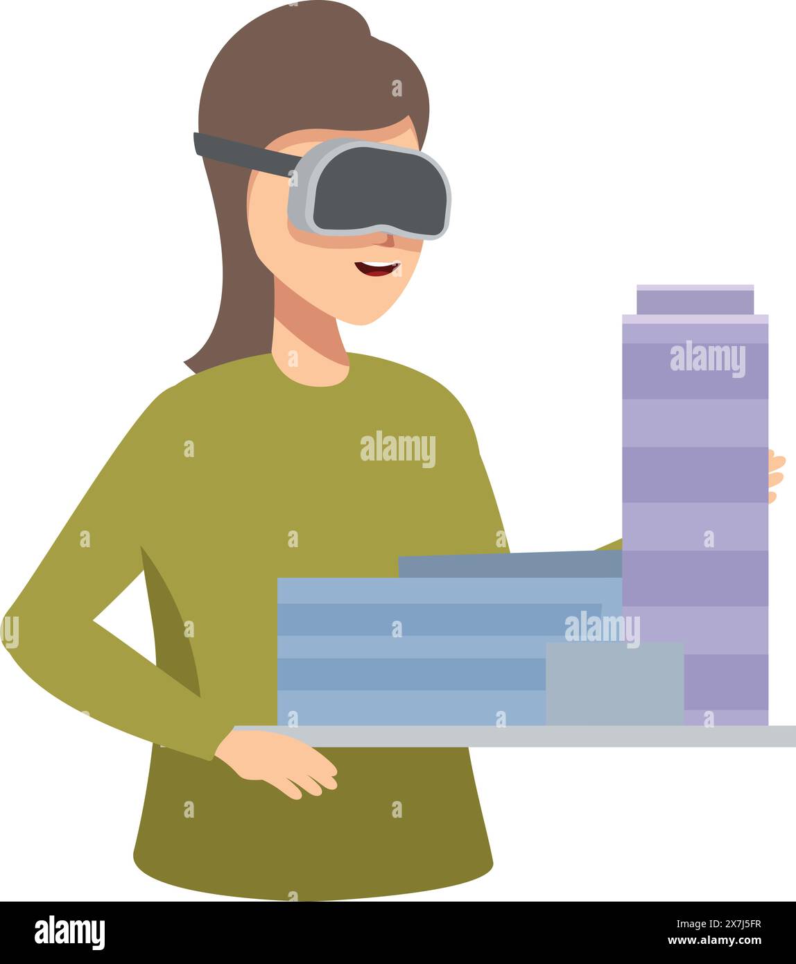 Illustration of a female professional analyzing 3d bar graphs using ...