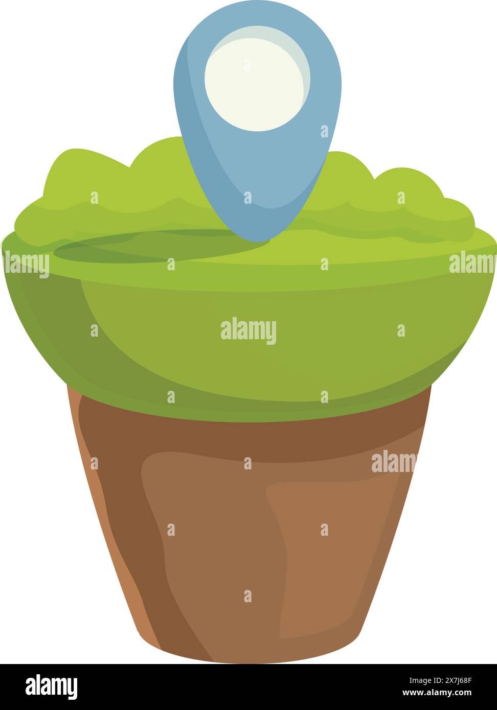 Vector illustration of a location pin on a stylized potted plant ...