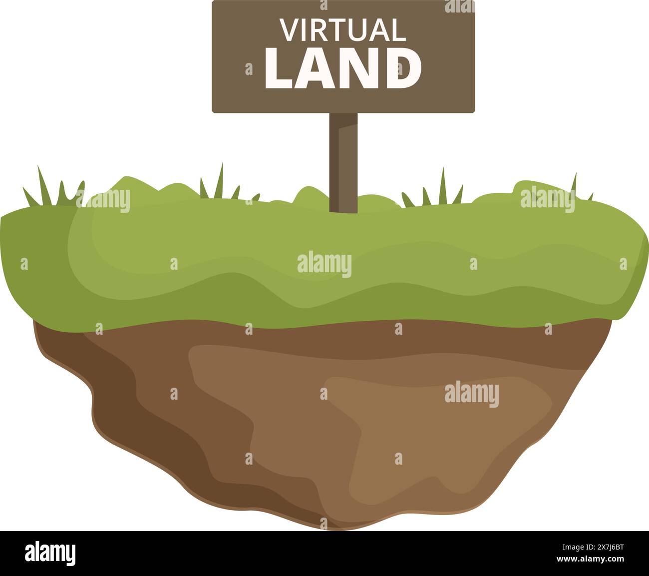 Graphic representation of a floating island with a sign reading virtual ...