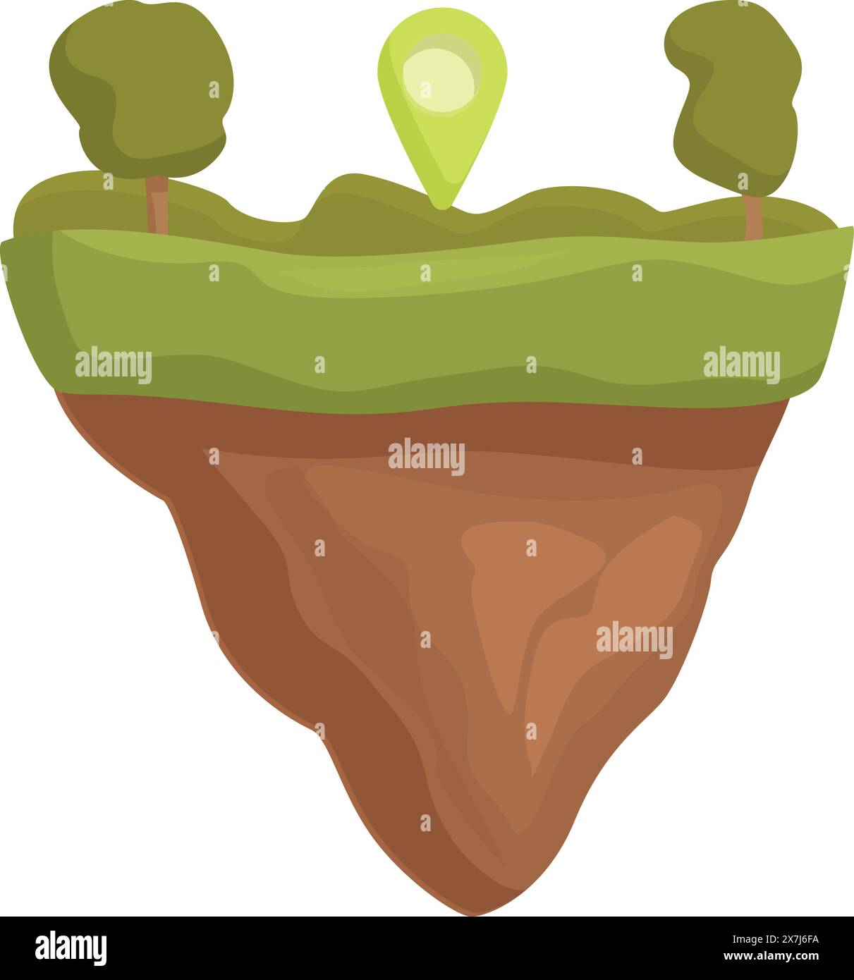 Stylized floating island with location pin and trees, depicting a ...