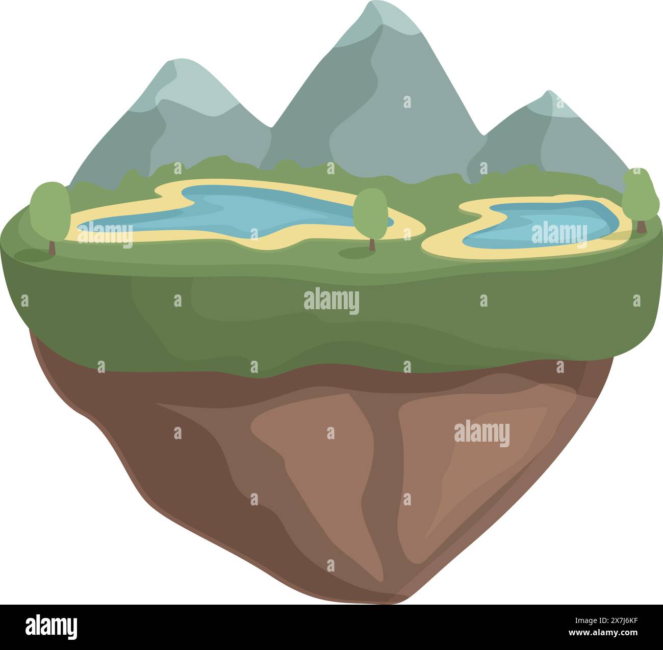 Surreal floating mountain landscape illustration with lush greenery ...