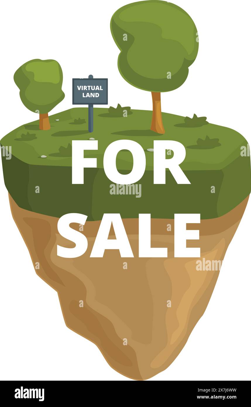 Isolated illustration showcasing a floating island with a for sale sign ...