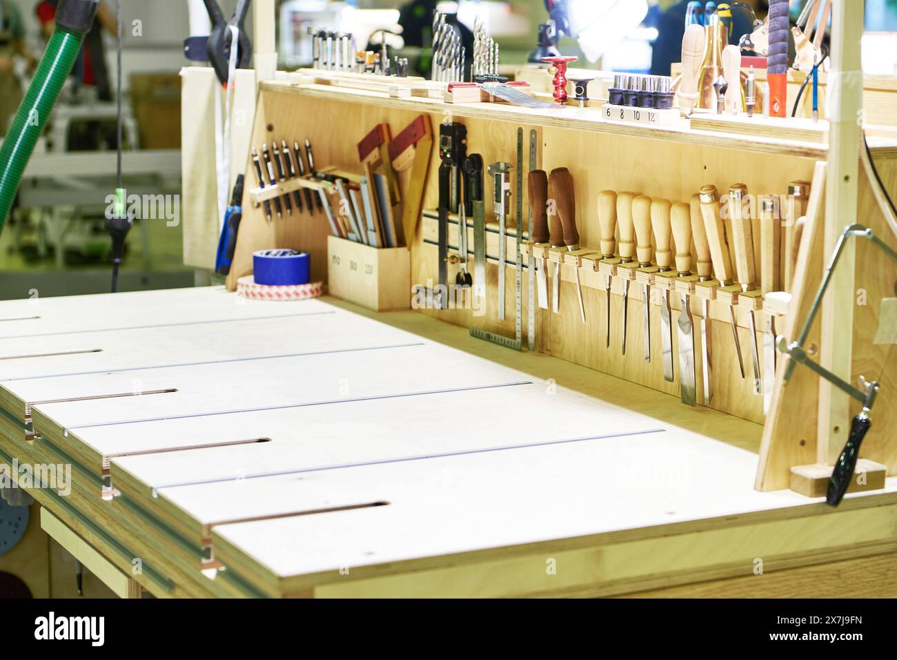 Master carpenter workbench table with tools Stock Photo - Alamy