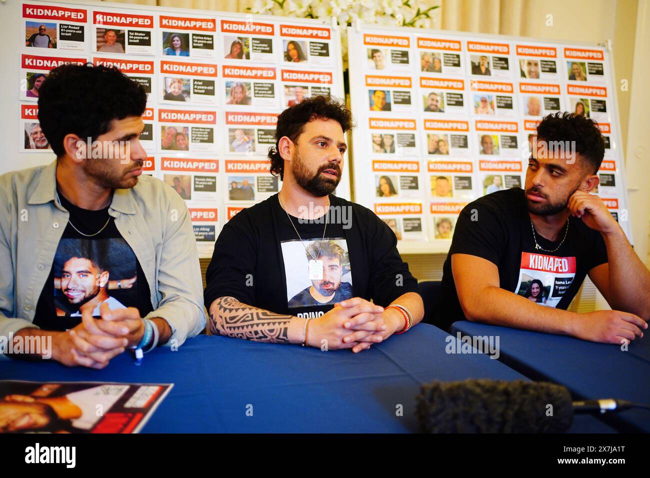 (L-R) Ilay David, brother of hostage Evyatar David, Gal Gilboa Dalal ...