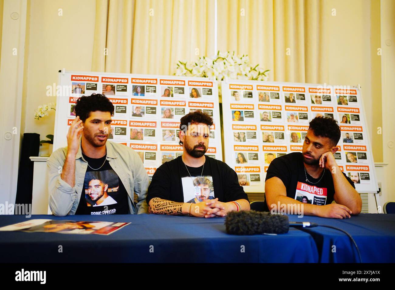 (L-R) Ilay David, brother of hostage Evyatar David, Gal Gilboa Dalal ...