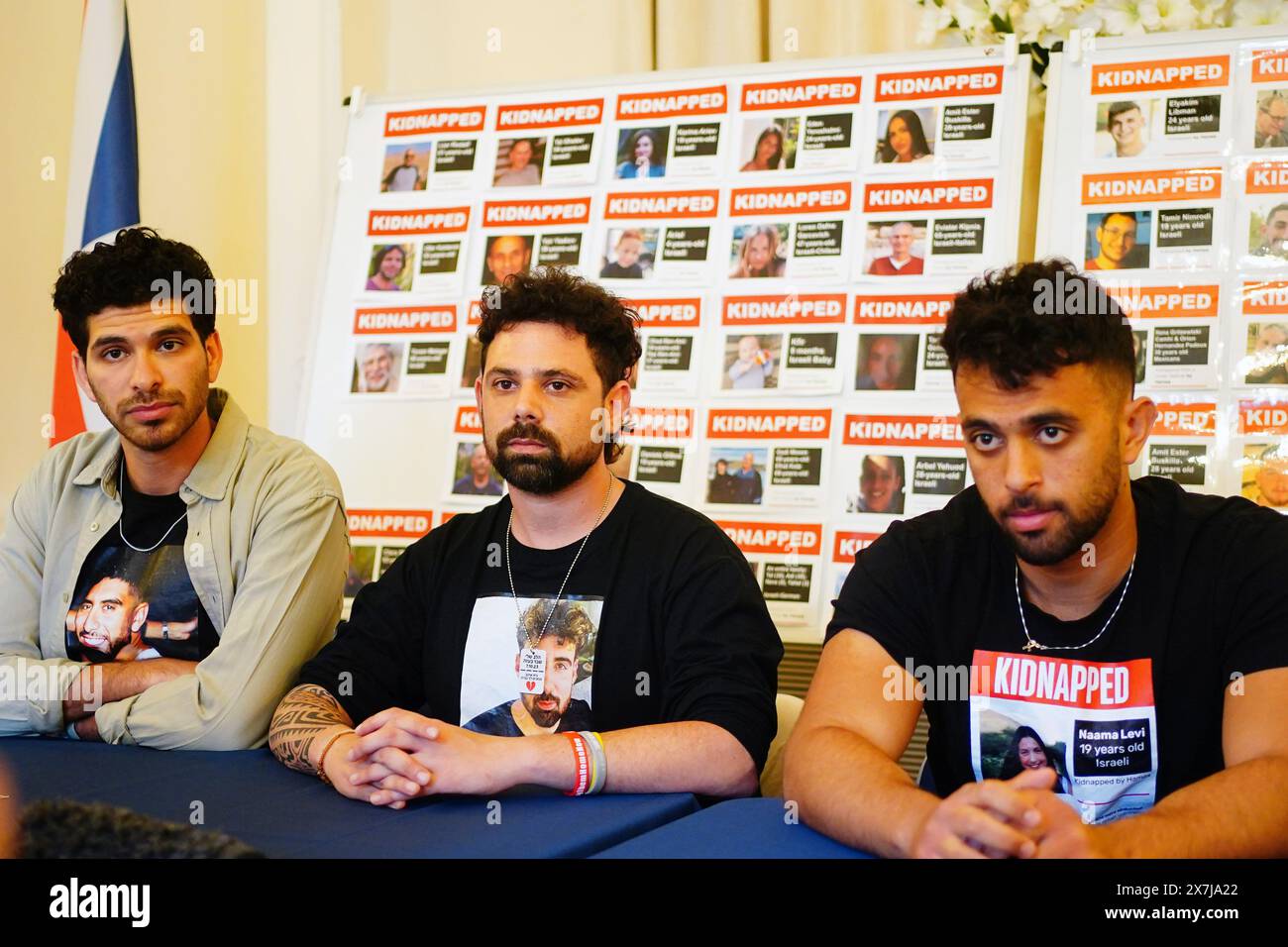 (L-R) Ilay David, brother of hostage Evyatar David, Gal Gilboa Dalal ...