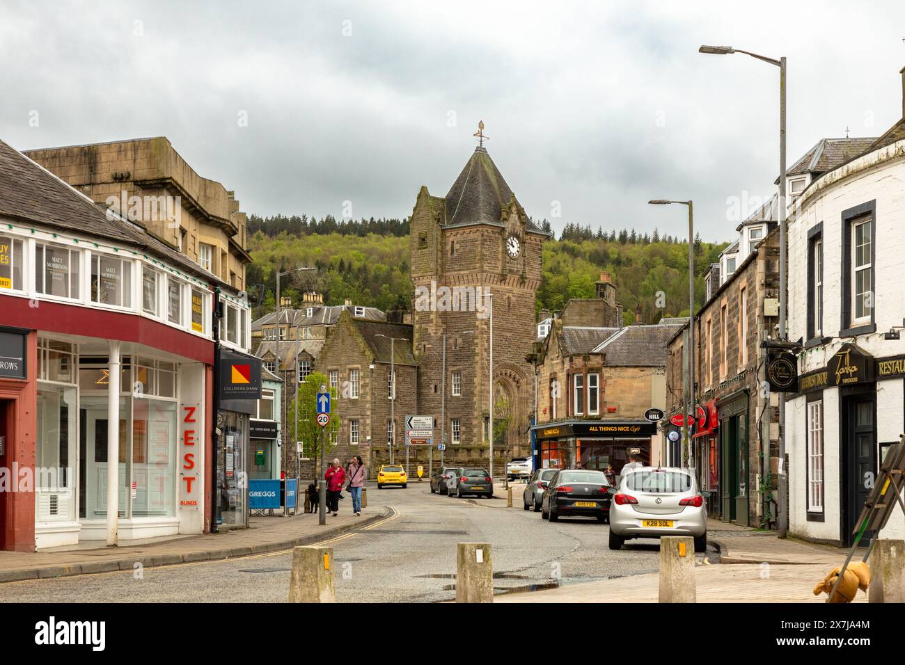 A view of central Galashiels in the Scottish Borders looking toward the ...