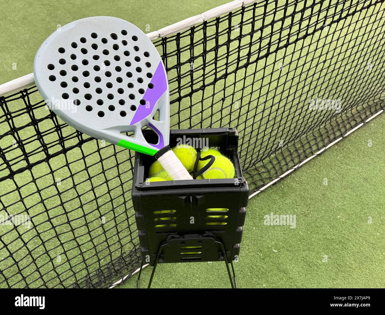 padel tennis racket sport court and balls Stock Photo - Alamy