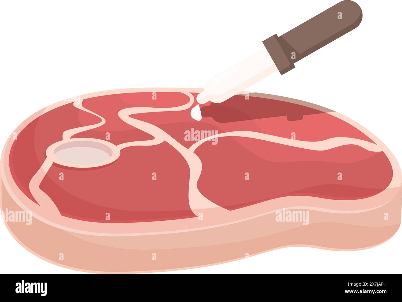 Digital illustration of a hand seasoning a raw beef steak with salt ...