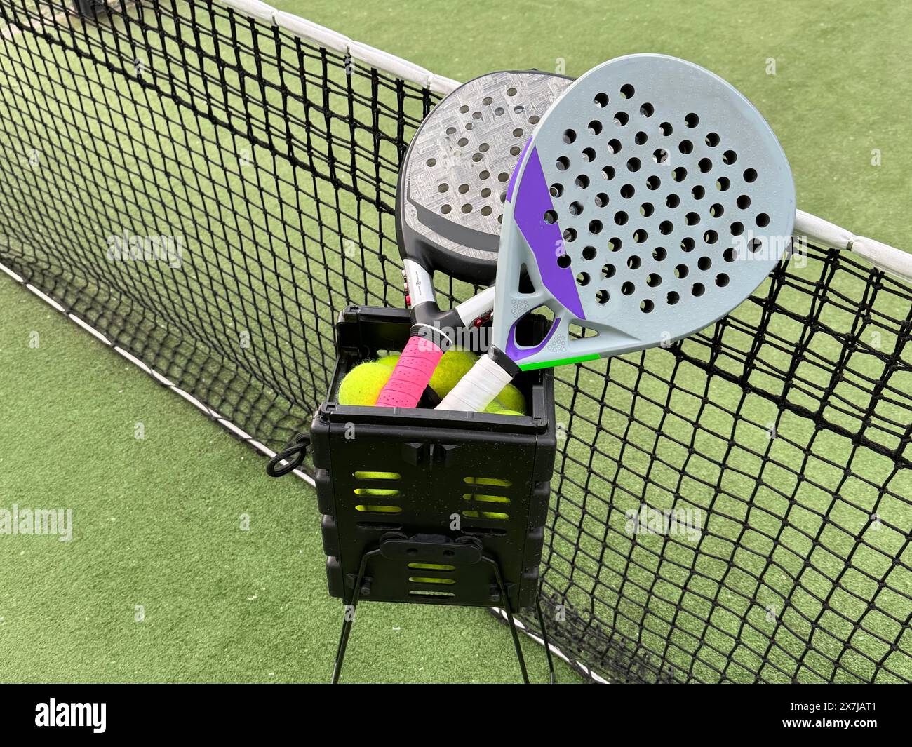 padel tennis racket sport court and balls Stock Photo - Alamy
