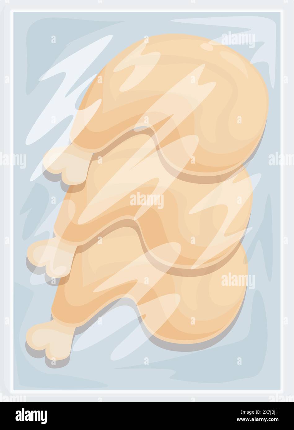 Vector illustration of a frozen whole chicken in transparent plastic ...