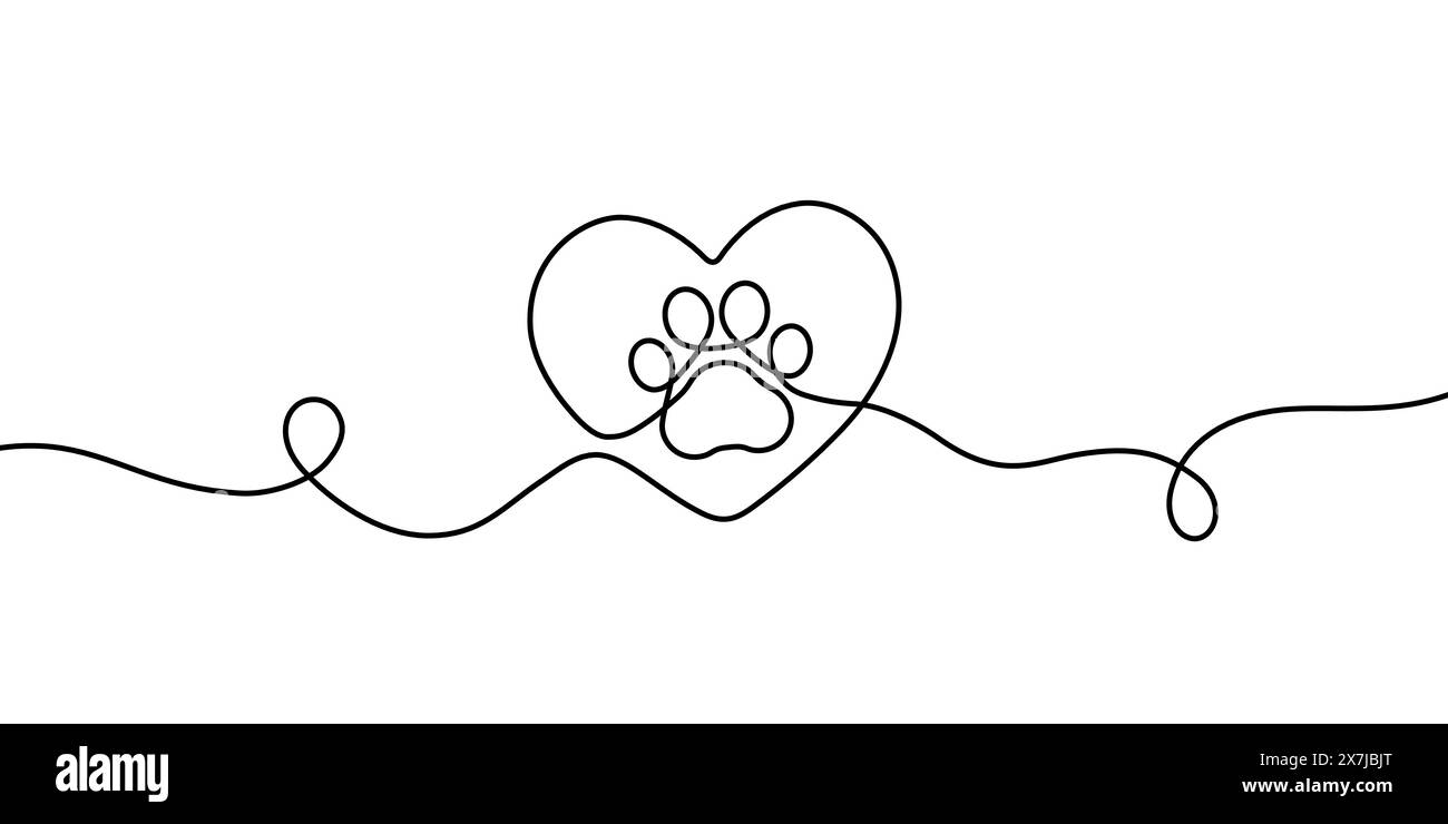 Paw prints. Hand drawn background footprint pet, dog or cat. Continuous ...