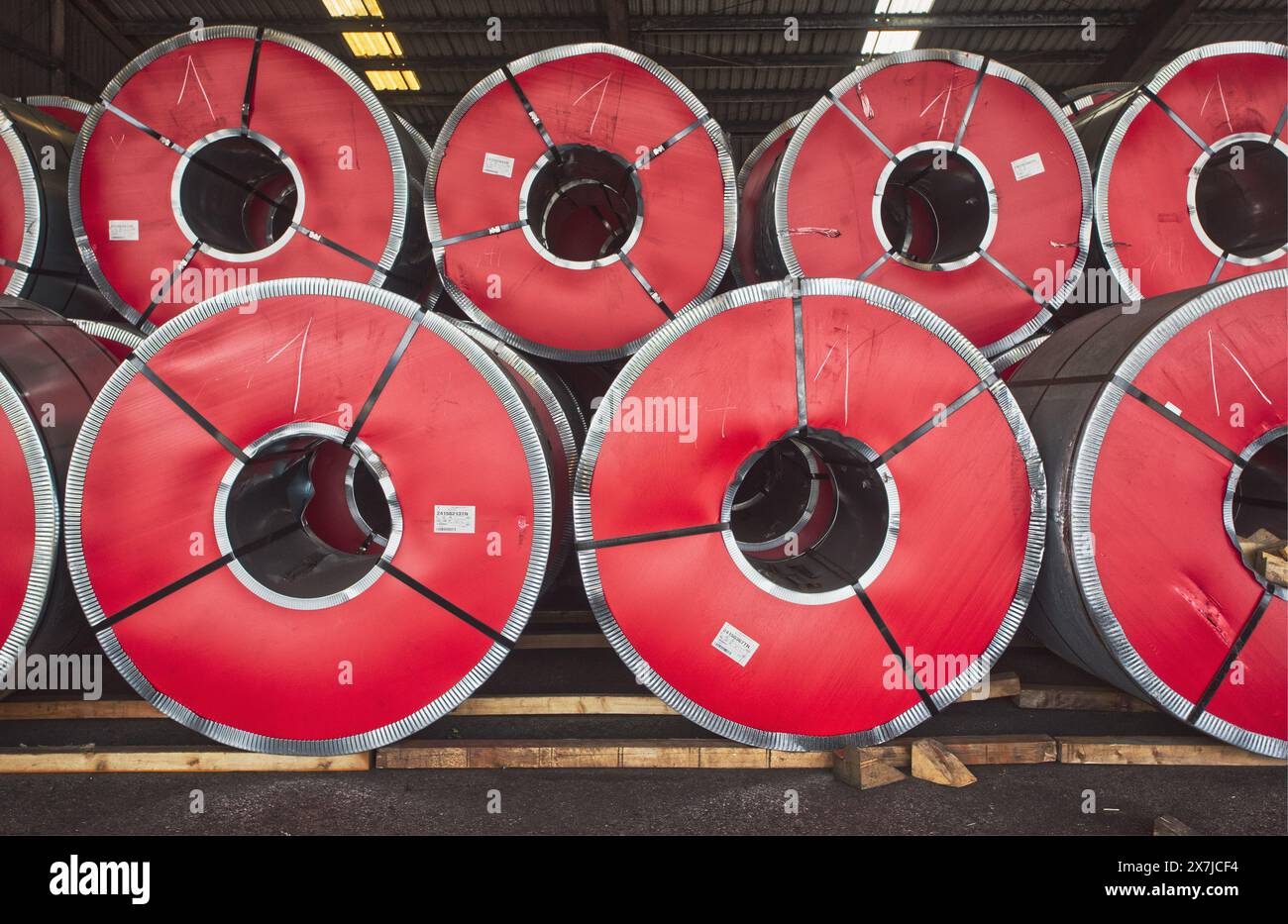 Rolled steel coils, from the Turkish company Yildiz Demir Celik, stored ...