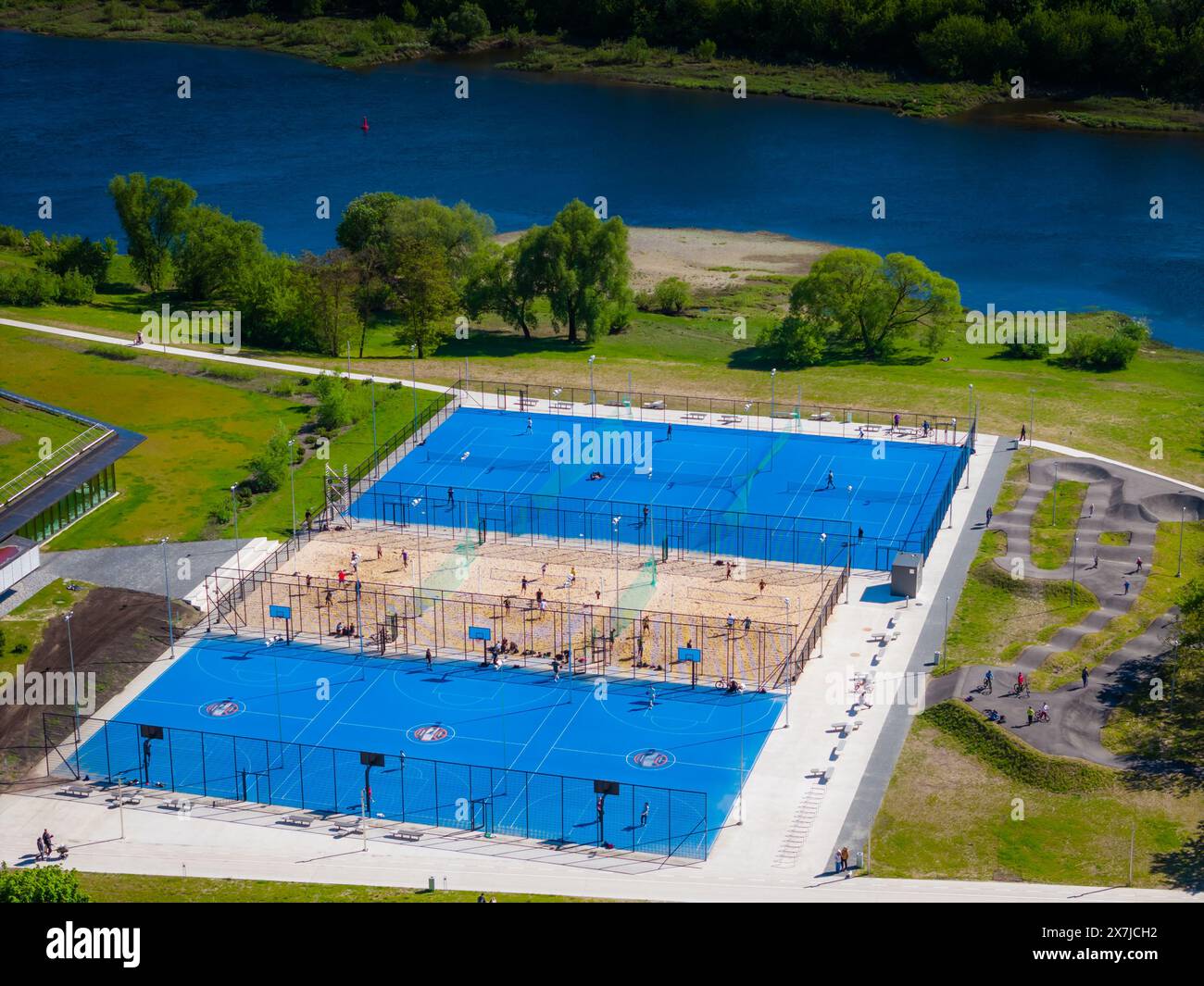 Outdoor basketball, tennis and volleyball courts in Nemunas island ...
