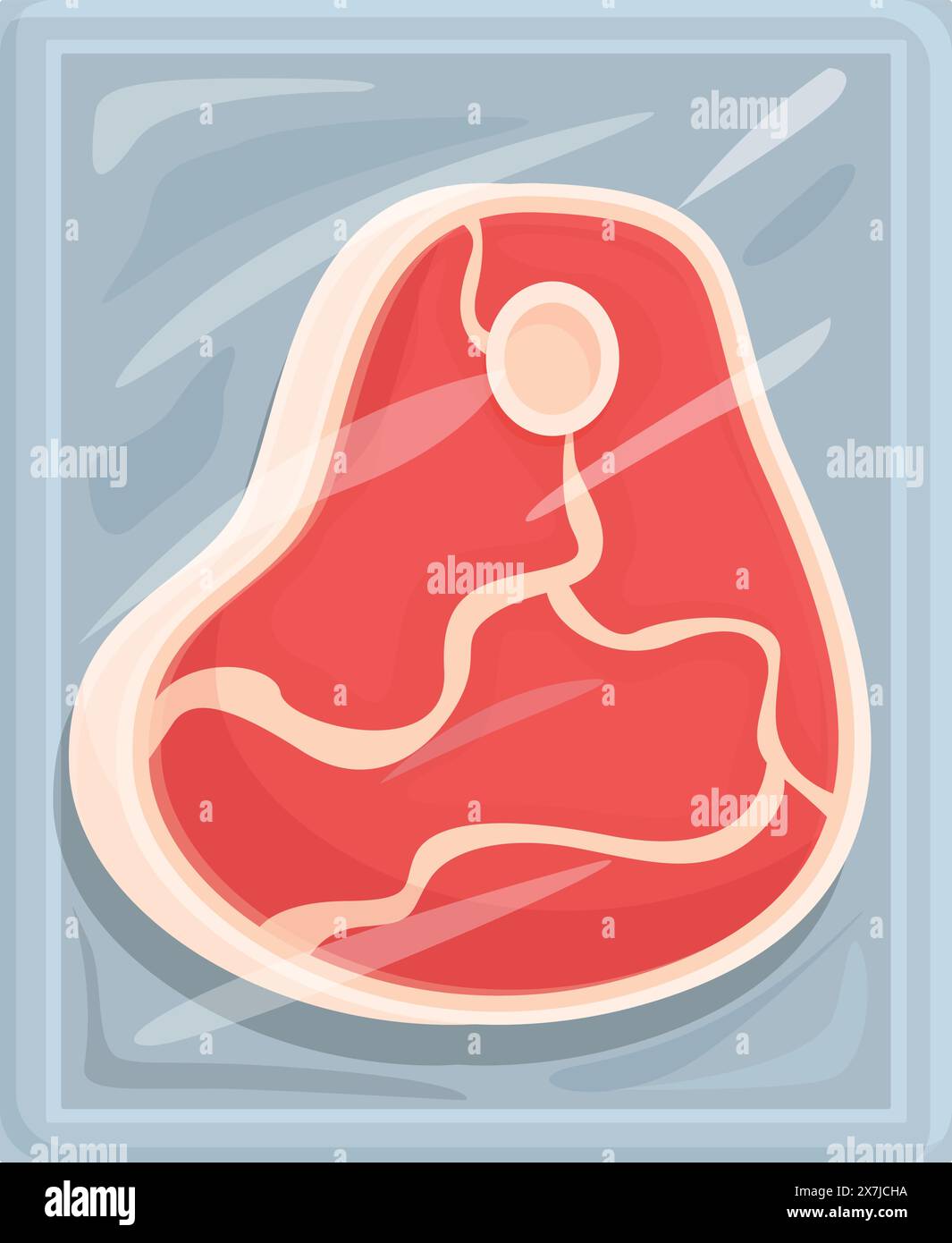 Vector illustration of a raw cartoon steak in a plastic tray ...