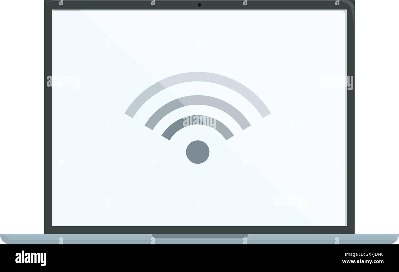 Flat design illustration of a laptop displaying a wireless internet ...